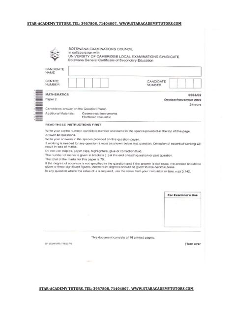 Bgcse Mathematics Paper 2 2009 Pdf