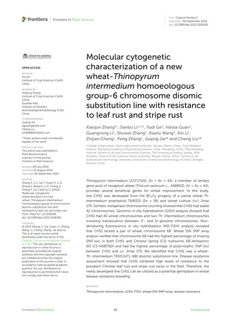 Pdf Molecular Cytogenetic Characterization Of A New Wheat Thinopyrum Intermedium Homoeologous