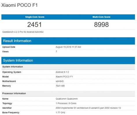Xiaomi Poco F With GB Of RAM Spotted On GeekBench Gizmochina