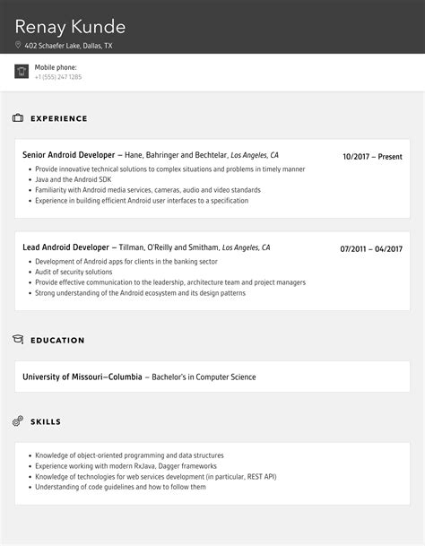 Android Developer Resume Samples Velvet Jobs