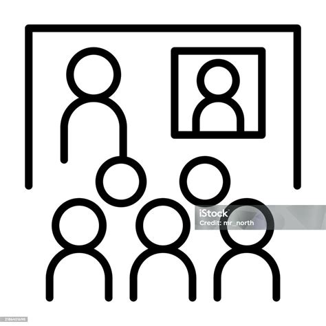 얇은 선 스타일의 온라인 회의 아이콘 벡터 일러스트 레이 션 그래픽 디자인 개념 기호에 대한 스톡 벡터 아트 및 기타 이미지 개념 기호 고립 색상 기자 회견 Istock