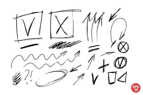 Premium Vector Hand Drawn Vector Signs Marks Lines Crosses And Checkboxes Sings Ans Symbols