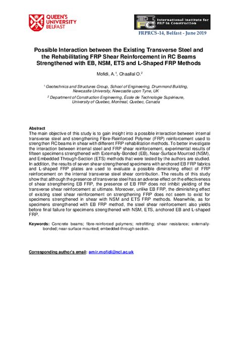 Pdf Possible Interaction Between The Existing Transverse Steel And