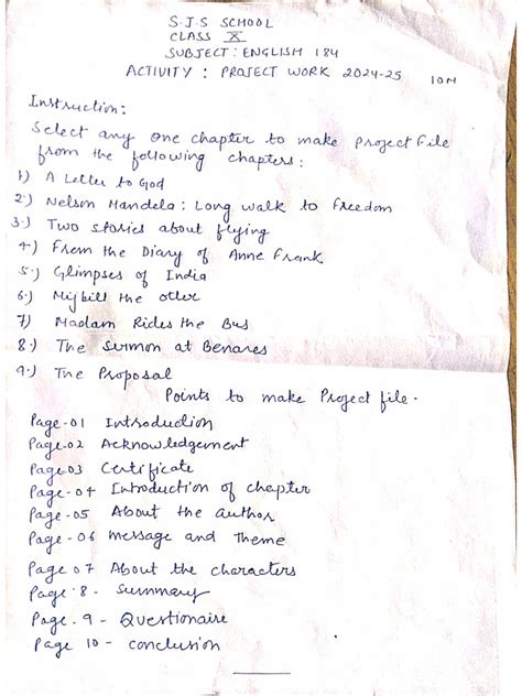 English Class 10 Project File Topic Pdf