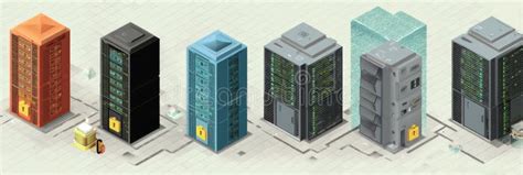 Secure Encrypted Servers Arranged In An Isometric Data Center Design Located In A Simulated