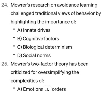 Solved Mowrers Research On Avoidance Learning Challenged