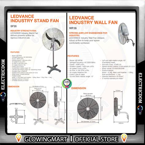 Osram Ledvance Industrial Wall Fan Industry Stand Fan Heavy Duty Copper Motor Kipas