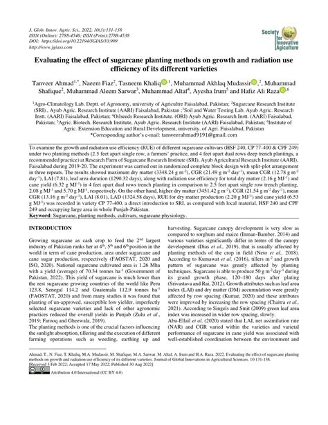 Pdf Evaluating The Effect Of Sugarcane Planting Methods On Growth And