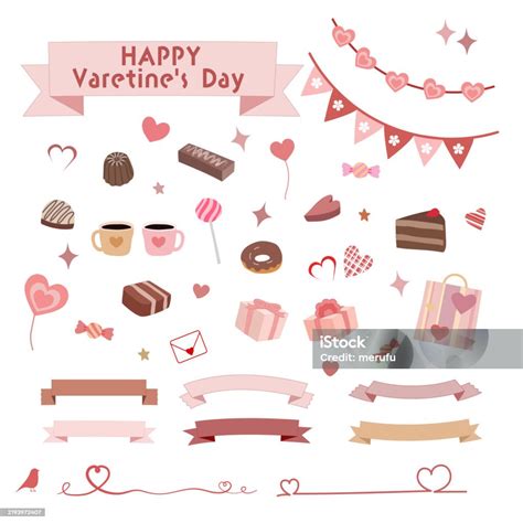 발렌타인 데이를 위한 손으로 그린 스타일 일러스트레이션 세트 2월에 대한 스톡 벡터 아트 및 기타 이미지 2월 갈란드 장식품 개념 Istock