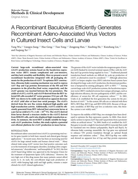 Pdf A Recombinant Baculovirus Efficiently Generates Recombinant Adeno