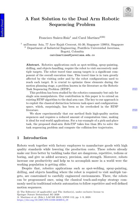 Pdf A Fast Solution To The Dual Arm Robotic Sequencing Problem