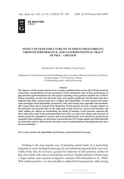Pdf Effect Of Feed Structure On Nutrient Digestibility Growth Performance And