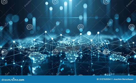 Abstract Blue Glowing Plexus World Map With Digital Connections On Dark Blue Background Stock