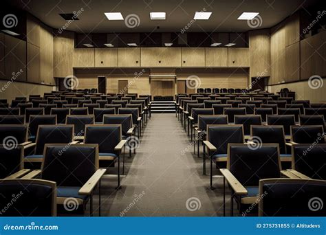 An Empty Lecture Hall With Rows Of Wooden Chairs In The Background Stock Illustration