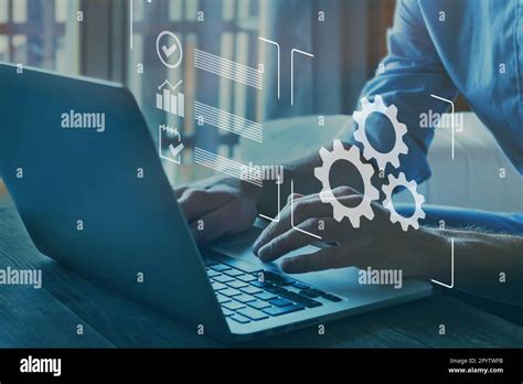 Automation Industrial Business Process Workflow Optimisation Concept On Virtual Digital Screen