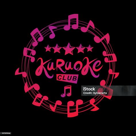 가라오케 클럽 벡터 배경 원형 음표 시트 구성 광고 포스터에 대 한 야간 엔터테인먼트 개념으로 사용할 수 있습니다 개념과 주제에 대한 스톡 벡터 아트 및 기타 이미지