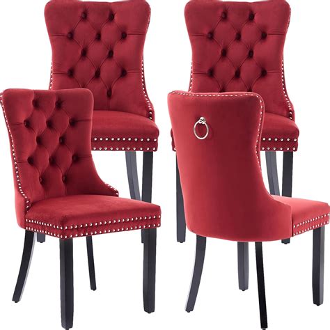 Oduse Daily Burgundy Velvet Dining Chairs Set Of 4