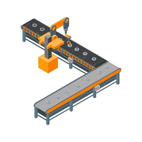 Premium Vector Automated Factory Conveyor Production 3d Isometric View On A White Background