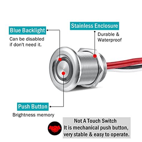 Snapklik Com Acegoo 12V Light Dimmer 19mm Stainless Press Dimmer Switch For RV Boat Light