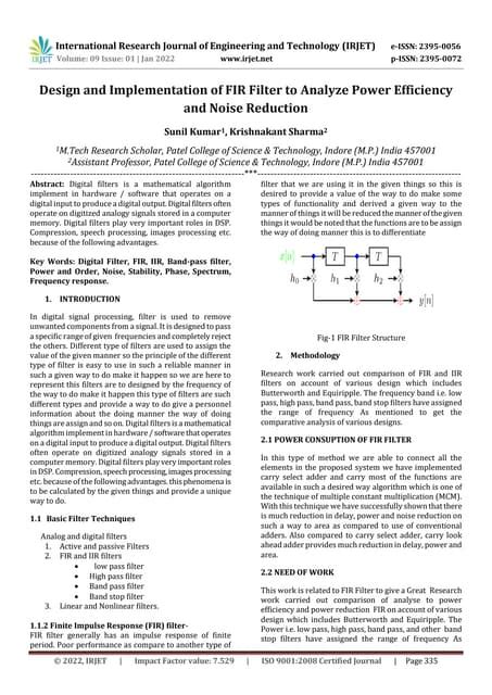design and implementation of fir filter to analyze power efficiency and