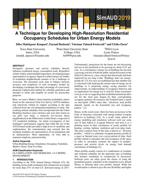 Pdf A Technique For Developing High Resolution Residential Occupancy Schedules For Urban