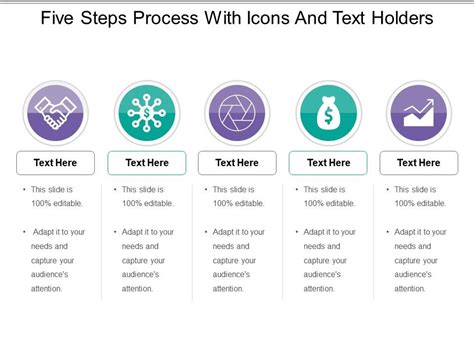 Five Steps Process With Icons And Text Holders Graphics Presentation Background For
