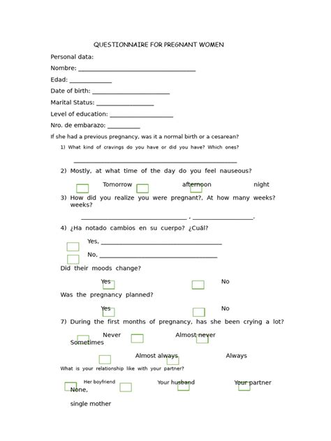 Questionnaire For Pregnant Women Pdf Pregnancy Reproductive Rights