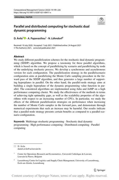 pdf parallel and distributed computing for stochastic dual dynamic