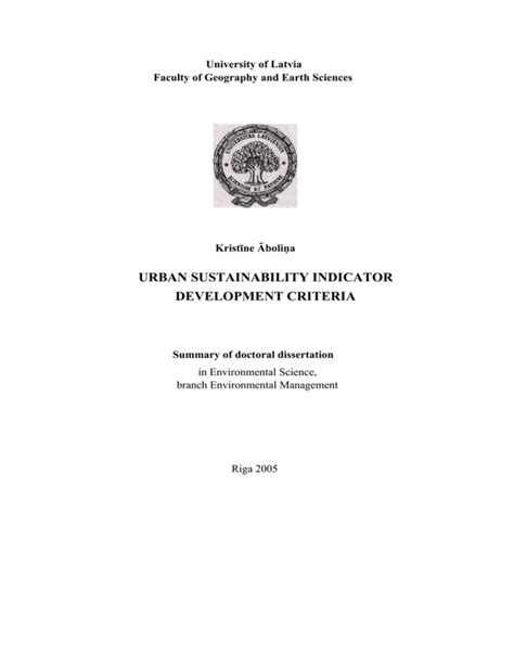 Urban Sustainability Indicator Development Criteria