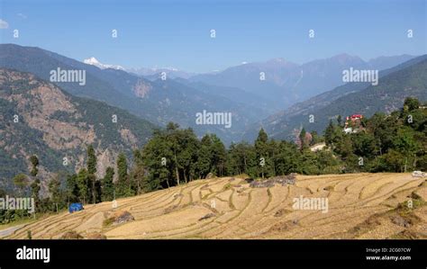 Paysage Avec Un Village Au Loin Banque De Photographies Et Dimages à
