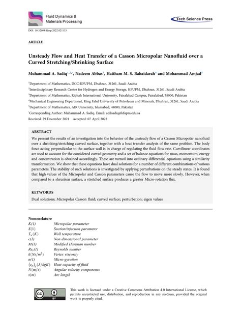 Pdf Unsteady Flow And Heat Transfer Of A Casson Micropolar Nanofluid Over A Curved Stretching