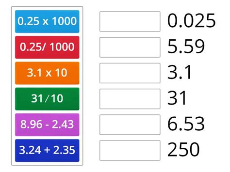 Decimals Drag And Drop Match Up