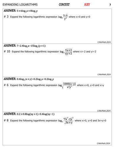 Expanding Logarithms Circuit 11 Challenging Problems Teaching