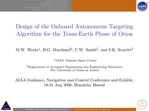design of the onboard autonomous targeting algorithm for the trans earth phase of orion pdf