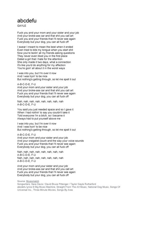 Abcdefu Lyrics By Gayle Abcdefu GAYLE Fuck You And Your Mom And Your