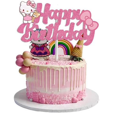 Pink Cartoon Cake Decorations Cute Happy Birthday Cake Topper Party