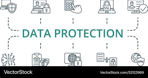 Data Protection Thin Line Icon Set Monochrome Vector Image