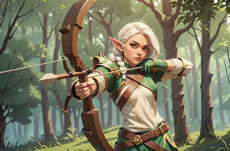 A Woman With A Bow And Arrow In A Forest Seaart Ai
