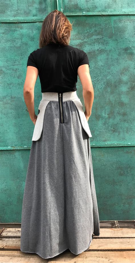 Long Maxi Skirt Plus Size Maxi Skirt Grey Cotton Maxi Skirt Etsy