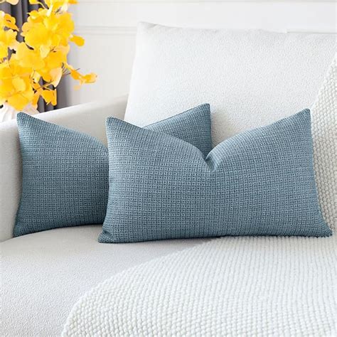 Otostar Pack Of 2 Throw Pillow Covers 12x20 Inch Linen Blue