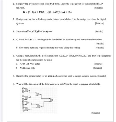 Solved 2 Simplify The Given Expression To Its Sop Form