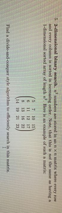 solved 5 2 dimensional binary search n2 numbers are stored