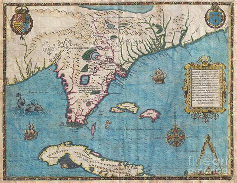 1591 De Bry And Le Moyne Map Of Florida And Cuba Photograph By Paul