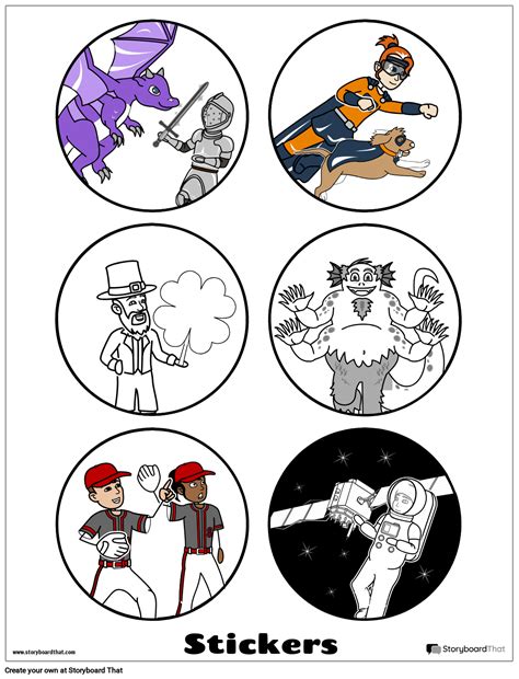 Multiple Hand Drawn Characters Based Sticker Worksheet