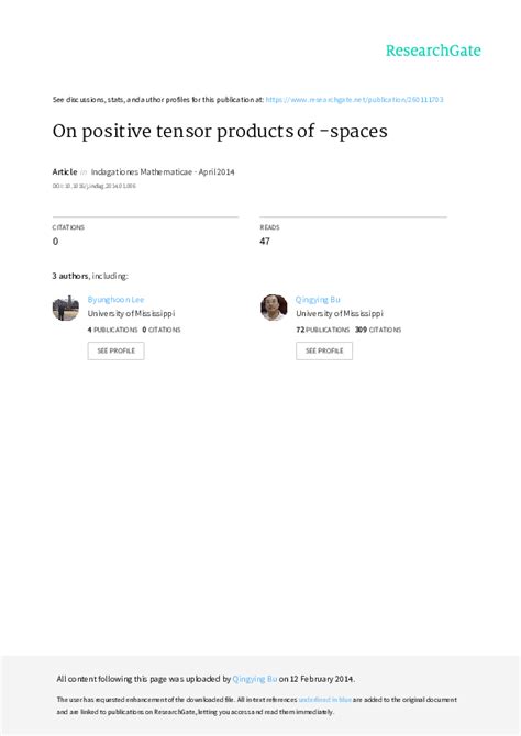 Pdf On Positive Tensor Products Of Spaces