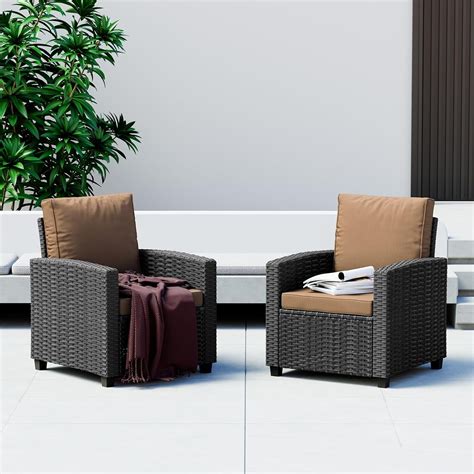 2 Pieces Patio Furniture Set Outdoor Wicker Chairs Of 2 All Weather
