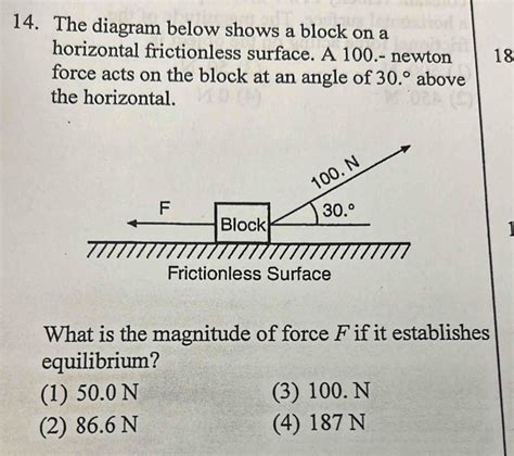 14 the diagram below shows a block on a horizontal frictionless