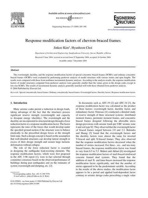Pdf Response Modification Factors Of Chevron Braced Frames