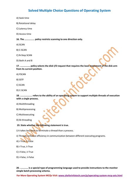 Operating System Multiple Choice Questions Pdf Operating Systems