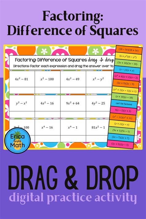 Factoring Difference Of Squares Digital Activity Drag And Drop Digital
